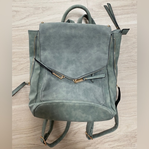 Bags | Nwot Pale Blue Backpack With Gold Hardware And Silver Zippers ...